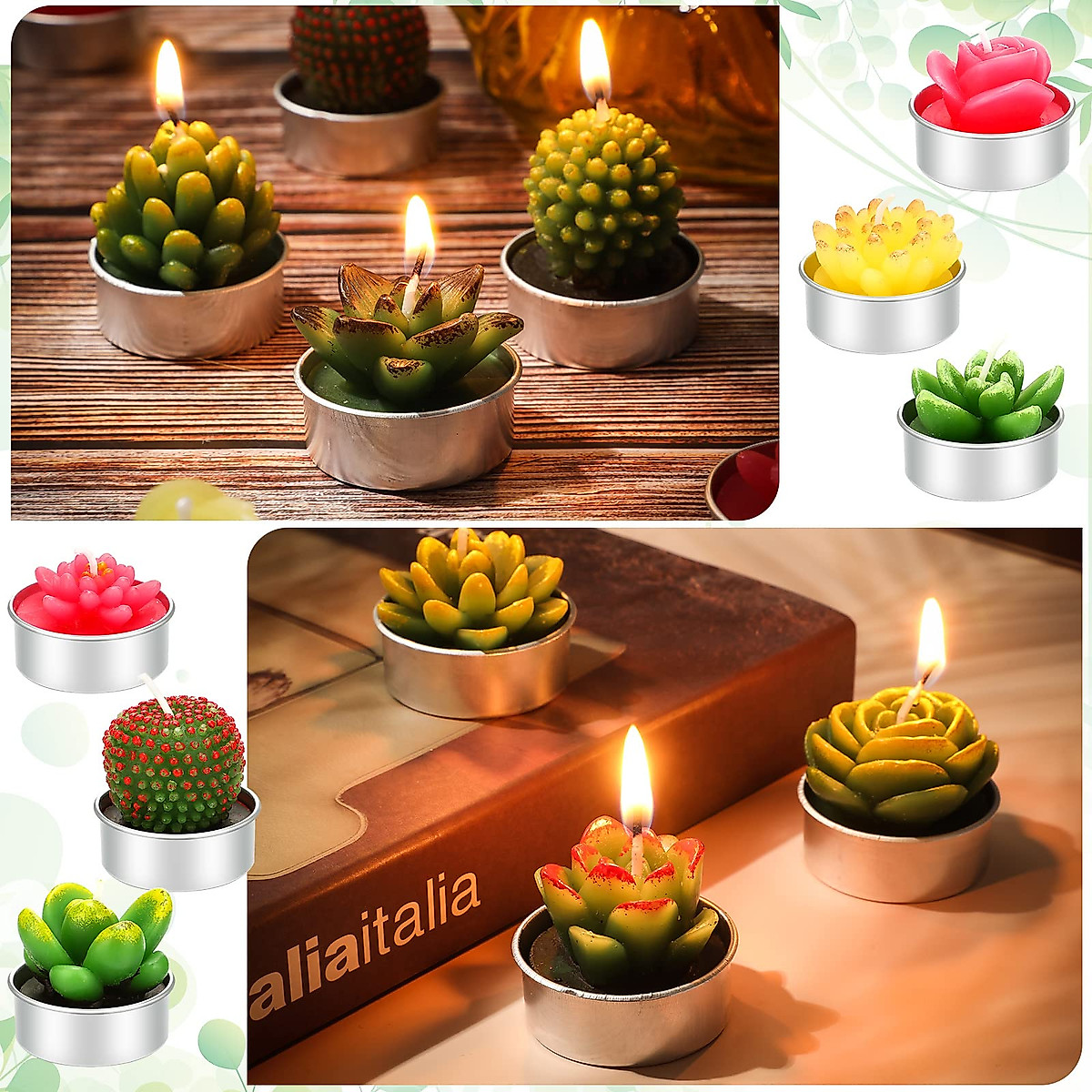 Lounsweer 72 Pcs Succulent Candles Cactus Tealight Candles Handmade Delicate Candles for Birthday Baby Shower Wedding Spa Party Favors Gifts Home Decor