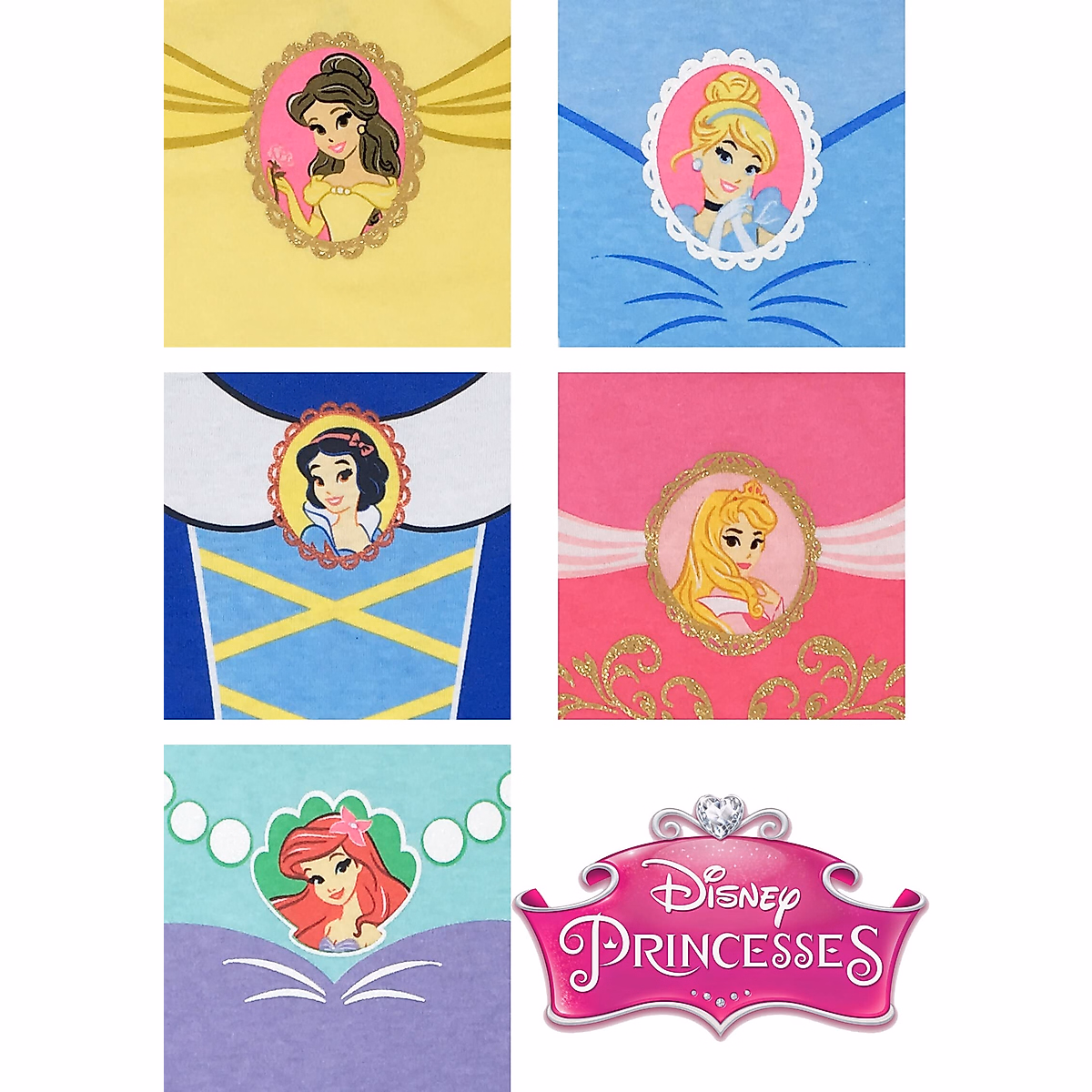 Disney Princess Snow White Belle Aurora Infant Baby Girls 5 Pack Bodysuits Aurora, Snow White, Ariel, Cinderella, Belle 18 Months