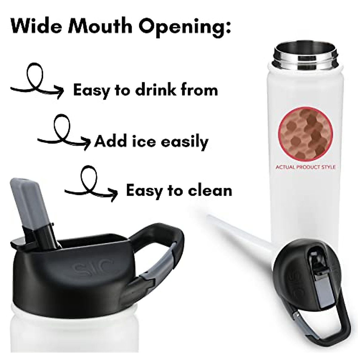 Seriously Ice Cold SIC 27oz Insulated Water Bottle Thermos, Premium Triple Layer Vacuum Stainless Steel, BPA Free Wide Mouth Lid with Carabiner Clip