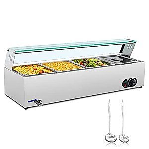 WILPREP Commercial Food Warmer for Parties Hotels Restaurants, 1200W Buffet Server and Warmer, 4pc Electric Warming Tray for Food or Sauces, Catering Food Warmer with 4 Stainless Steel Chafing Dishes