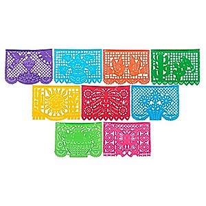 Paper Full of Wishes Festival Mexicano Large Plastic Papel Picado Banner, 9 Multi-Colored Panels 15 feet Long
