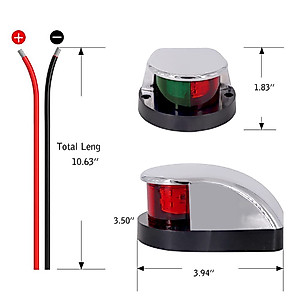 Aseakey Boat Navigation Lights, Marine LED Navigation Lamp, Red and Green Boat Front Light for Small Boat and Pontoon Yacht Skeeter