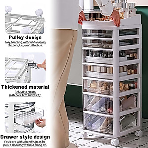 HamRoRung Makeup Storage Organizer with Drawers, Put 35 Lipstick, 18 Eyeshadow and 20 Brushes, Makeup Storage Cabinet, Floor Makeup Organizer with Wheels for Bedroom, Bathroom, Near the Vanity