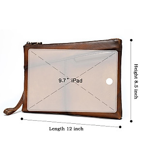NIUCUNZH Genuine Leather Mens Clutch Bag Man Purse Handbag 12 inches Large Hand Bag Big Clutch Wallet Dye Brown