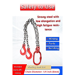 Chain Sling 1/4Inch X 5 Ft 4410lb Double Leg with Sling Hooks and Adjusters Grade 80Alloy Steel Engine Chain Hoist Lifts【2Leg 2Ton】