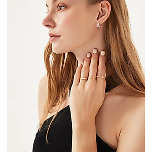 TIGRADE 1.5mm Eternity Ring 14k Gold Plated Three Cubic Zirconia Minimalist Engagement Ring Petite Round CZ Stacking Promise Ring for Women Size 3-11, Gold, Size 4.5