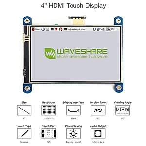 waveshare 4inch Resistive Touch Screen LCD Compatible with Raspberry Pi 4B/3B+/3A+/2B/B+/A+/Zero/Zero W/WH/Zero 2W CM3+/4 480×800 Resolution HDMI IPS Supports Windows