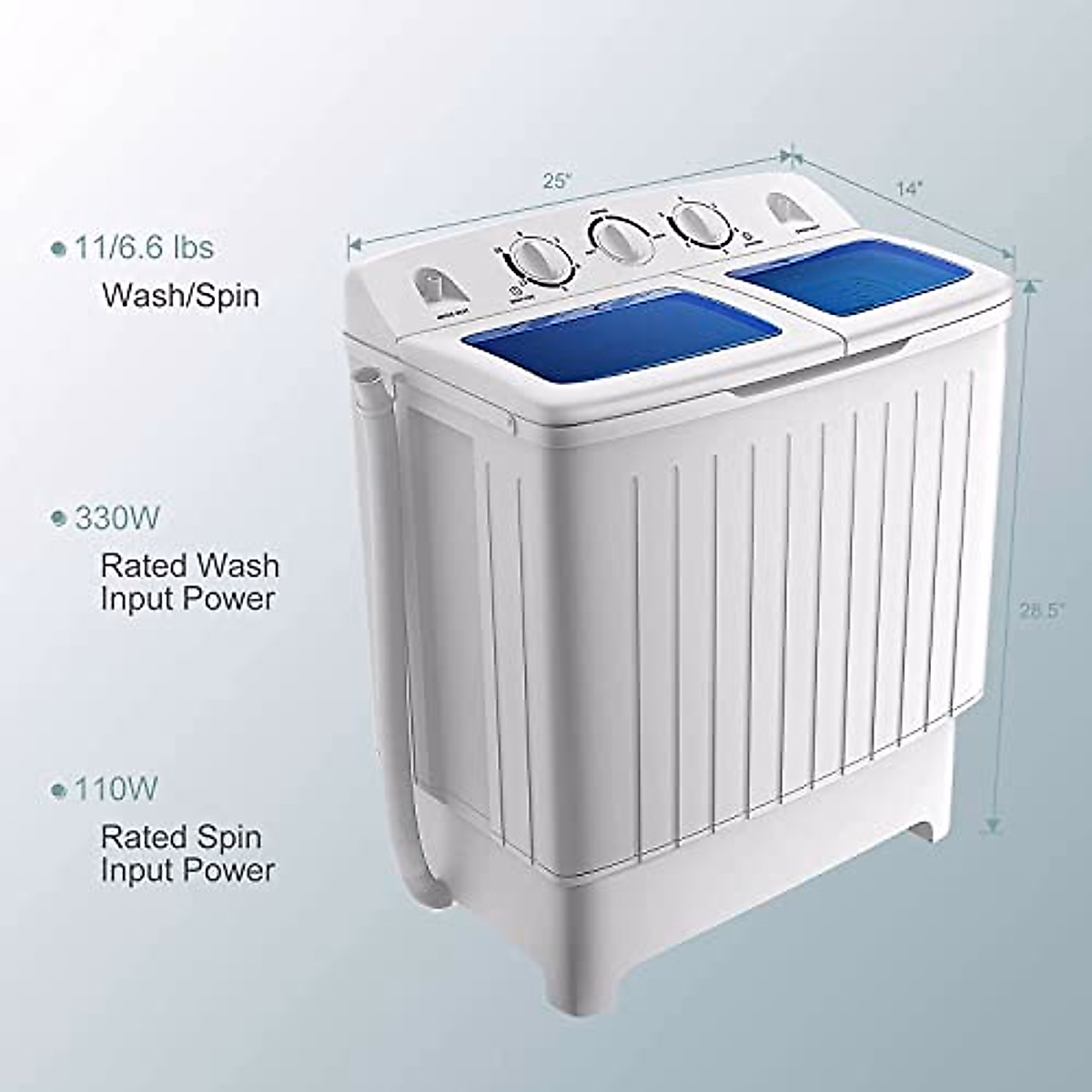 Safstar Compact Twin Tub Washing Machine, 17.6 lbs Semi-Automatic Washer & Spinner Combo w/Built-in Drain Hose, Portable Washing Machine for Apartment, Dorm, RV