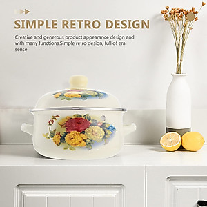 Angoily Enamel Soup Pot Round Covered Stockpot Nesting Prep Bowls Prepping Bowls Casserole Dish Ceramic Saucepan with Lid Nonstick Stock Pot Kitchen Stew Pot Pasta Ceramics Porcelain Pot