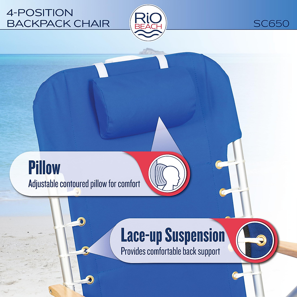 RIO Gear 4-Position Hi-Boy Backpack Beach Chair -Aluminum, Stripe