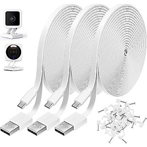 3 Pack 16.4FT Power Extension Cable Compatible with Wyze Cam v4,Wyze Cam v3,WyzeCam,WyzeCam Pan,Eufy,Kasa Cam,Nest Cam,Blink,USB to Micro USB Durable Charging and Data Sync Cord for Security Camera
