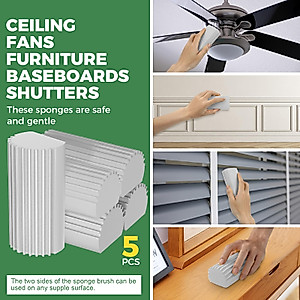 5 Pcs Damp Clean Duster Sponge, Dusters for Cleaning Blinds, Baseboard, Ceiling Fan Scrub Brush Magic Eraser Sponge Apartment Must Haves Household Cleaning Supplies Products Kitchen Gadgets（Grey）