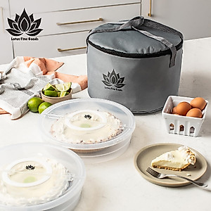 2 Pack Pie Carrier with Lid & Insulated Food Carrying Case Bag - 12" Food Storage Containers for Pies, Cheesecake, Flan, Pizza, Tortilla & More