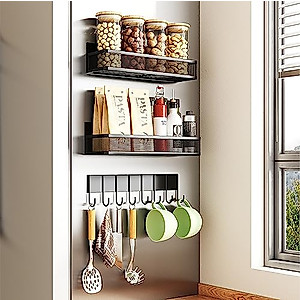 Aobvrey 3 Pack Magnetic Spice Rack Organizer, Refrigerator Organization and Storage, Metal Kitchen Organization Seasoning Organizer Shelf, Magnetic spice rack for Refrigerator Microwave Oven (Black)