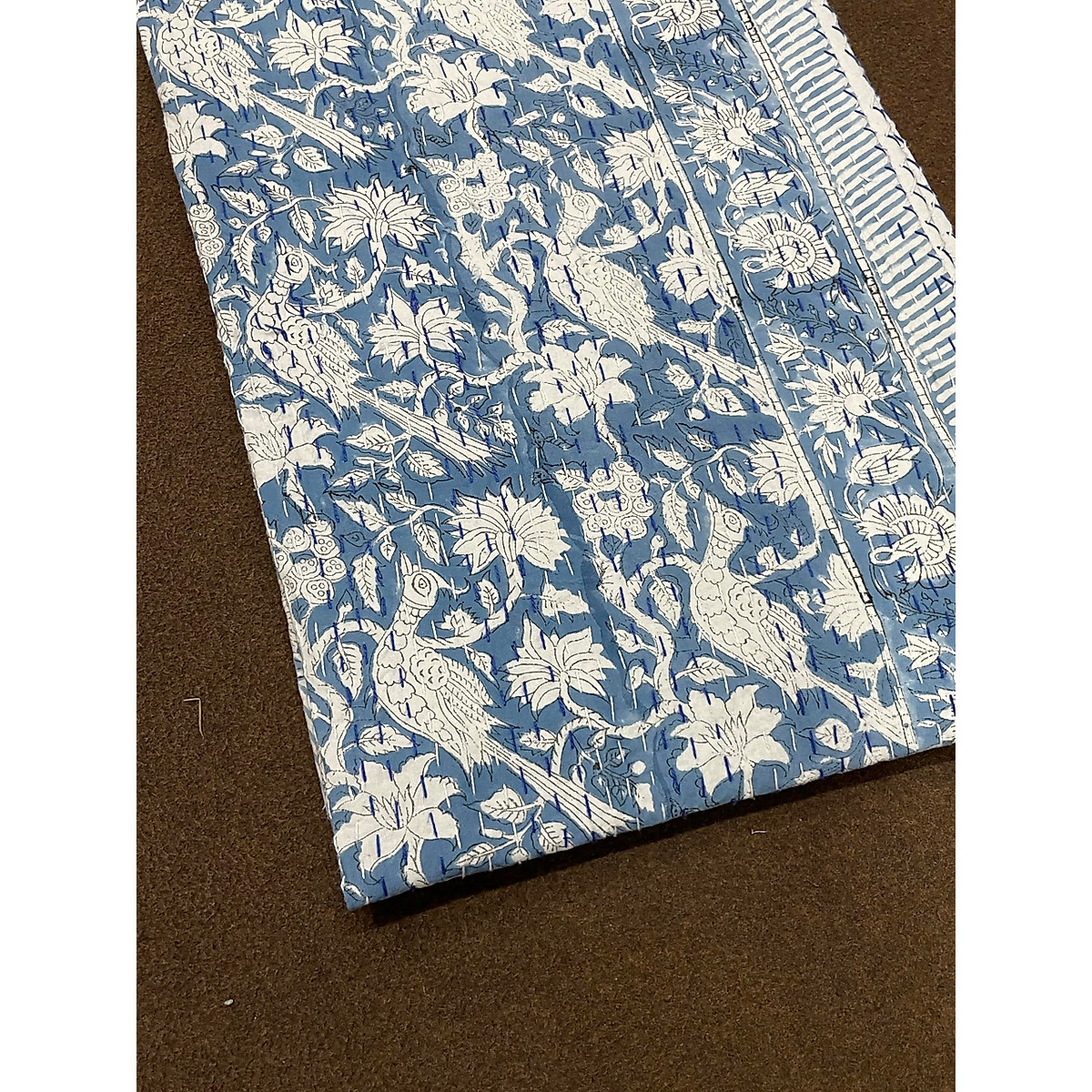 Cotton Bird Block Print Bedding Throw Blanket Bedspread Handmade Home Decorate Gudari Boho Twin Size Kantha Quilt KQ-357