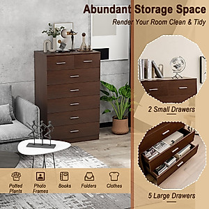 Giantex 7 Drawers Dresser for Bedroom - Wooden Chest of Drawers with Anti-toppling Device, Metal Handles & Guide Rails, Tall Dresser Storage Organizer for Bedroom, Living Room, Entryway, Espresso