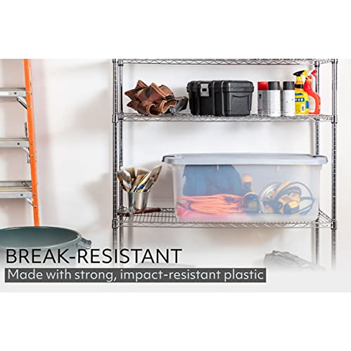 Rubbermaid Roughneck Clear 95 Qt/23.75 Gal Storage Containers, Pack of 4 with Latching Grey Lids, Visible Base, Sturdy and Stackable, Great for Storage and Organization