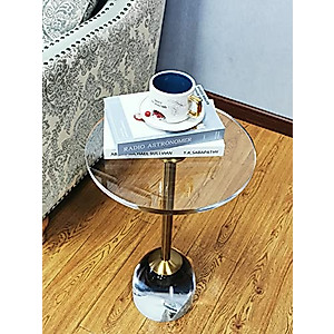 TPZLRN Acrylic End Table, Acrylic Side Table,Clear Round Side Table with Brass-Colored Metal Support Rod for Office Living Room Bedroom, Easy Assembly
