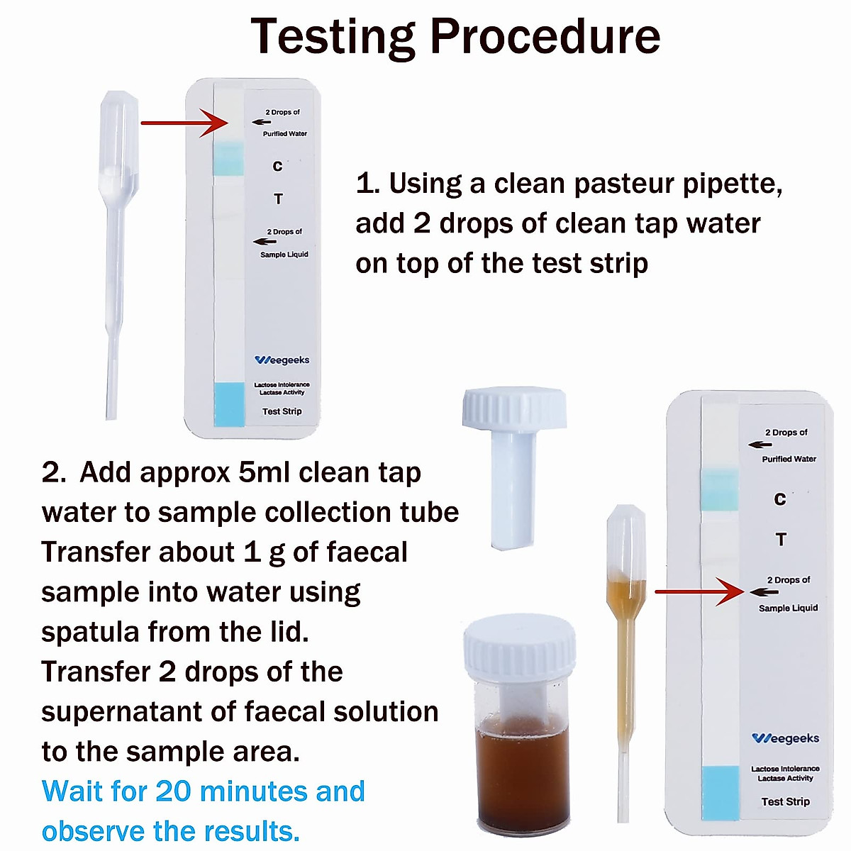2Pcs Lactose Intolerance Test Strips at Home for Adult and Kid Lactase Activity Test Food Sensitivity Test