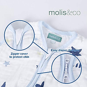 molis & co Toddler Sleeping Sack 2T, Breathable Muslin Baby Sleeping Bag 18-36 Months, 0.5 TOG Lightweight Unisex Toddler Wearable Blanket, Blue and Beige