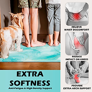 Teal Marble Kitchen Rugs Mats Sets 2 Gold Blue Turquoise Abstract Cushioned Anti-Fatigue Kitchen Floor Mat PVC Non-Slip Memory Foam Comfort Standing Mat for Sink Laundry, 17.3''x 28''+17.3'' x 47''