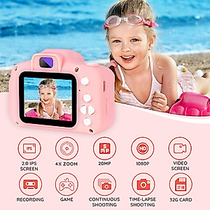 Kids Digital Camera, Toddler Camera, Kid Camera with 2 Inch Screen and 32Gb SD Card, Camera for Kids, Toys for Over 6 Year Old Girls, Birthday Gift Christmas Toy for 6 7 8 Children by Nidoot(Pink)