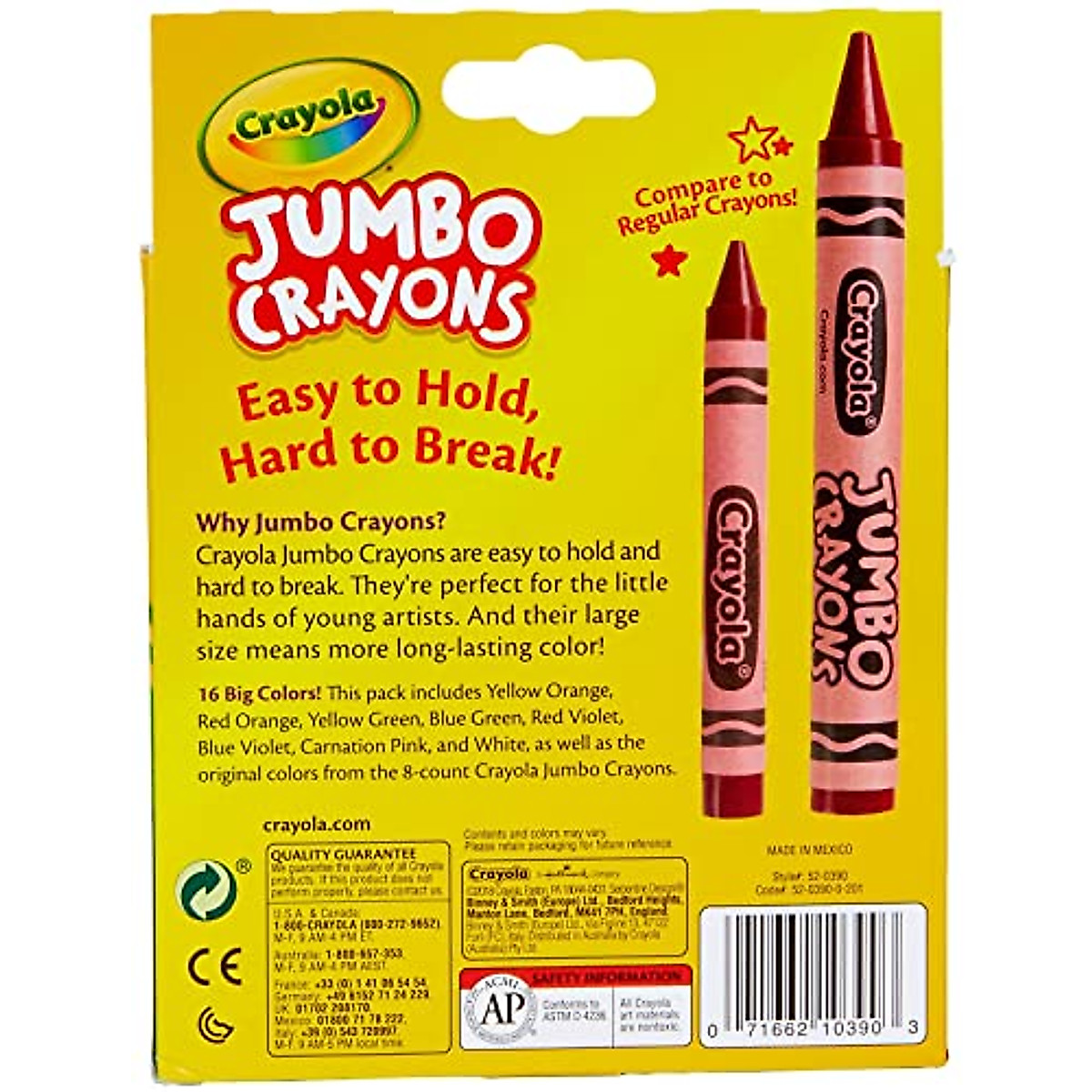 Crayola Jumbo Crayons, Assorted Colors, Great Toddler Crayons, 16 Count