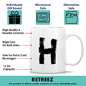 Retreez Initial A-Z Hand Drawn Grunge Alphabet Monogrammed Monogram Mug 11 Oz Ceramic Tea Coffee Mugs - Appreciation Thank You Holiday Birthday Gifts for her friend coworker sister bestie - H Initial