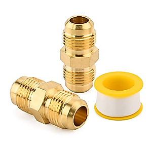 SILATU Gas Fittings Connectors - 2PCS 3/8 Inch Male Flare Gas Pipe Fittings, Brass Tube Coupler Pipe Flare Fitting