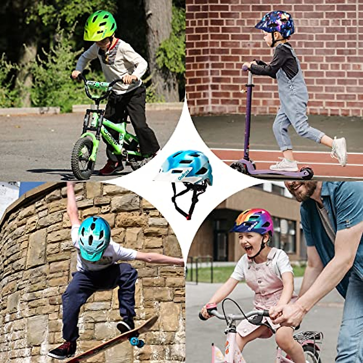 OnBros Kids Bike Helmet - Bike Helmet for 5-14 Boys or Girls with Visor, Children Bicycle Helmet for Skateboard Mountain Scooter Road Cycling, Lightweight and Adjustable 50-57CM