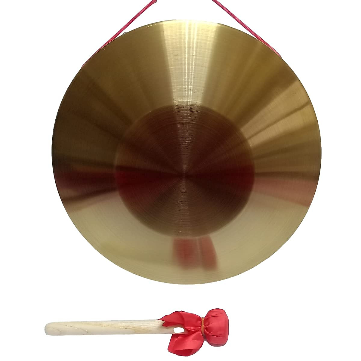 RUIMIMI Gong Instrument with 16.4 inch(42cm),Chinese Traditional Percussion Instrument Brass Gong with Wooden Mallet and Red Hanging Ribbon for Home Office Celebration