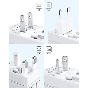 BESTEK Worldwide Travel Plug Adapter, Dual 100-250V Input Plug Adapter Universal All-in-One Travel Adapter Travel Power Adapter for UK, Europe, AU, JP, US, Type A/I/G/C - 2 Pack