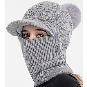 Women One Piece Slouchy Fleece Beanie Hats Scarf Mask Warm Winter Knitted Hat Thick Skull Ski Cap