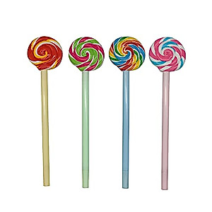Maydahui 12PCS Lollipops Pen Rainbow Swirl Spinning Shaped Rollerball Pens Black Gel Ink Multicolor Candy Design for Students Students Girls Valentine's Day