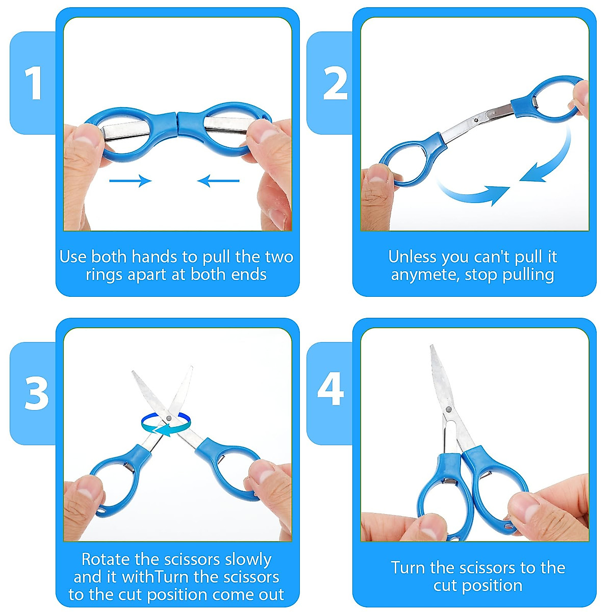 Abeillo 4Pcs Folding Scissors, Portable Mini Travel Scissors Small Safety Foldable Scissors Stainless Steel Telescopic Cutter for Crafting, Retractable Cutter for Home, Paper Cutting, School, Campin