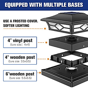 VOLISUN Solar Post Cap Lights Outdoor,Deck Fence Post Cap Lights Solar Powered 6Pack for 4x4/6x6 Wooden/Vinyl,Waterproof Warm/Cool Lighting Black Solar Outdoor LED Post Light for Garden/Patio