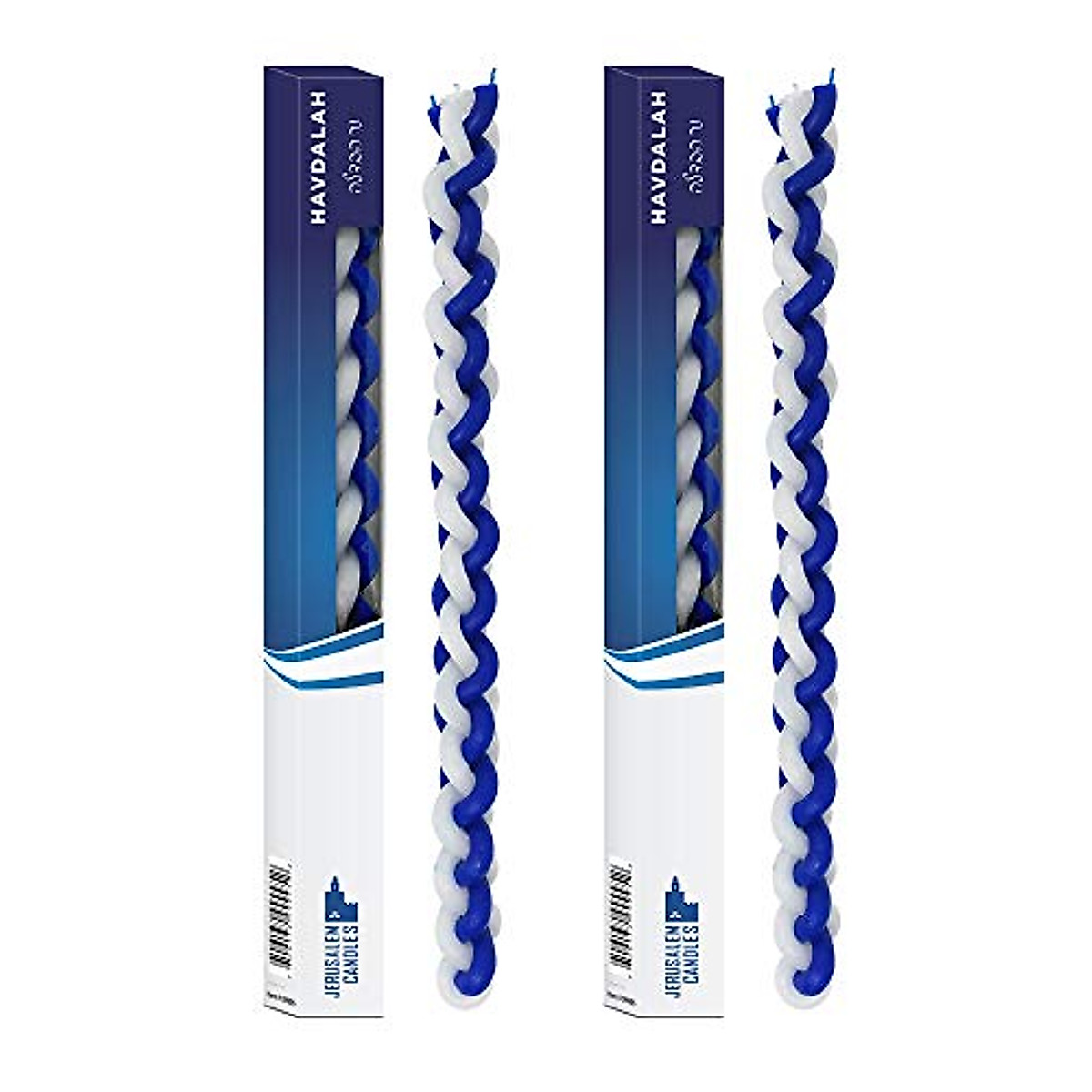 Jerusalem Candles Havdalah Candle - Braided Blue and White - Flat Havdallah Candles - 2 Pack