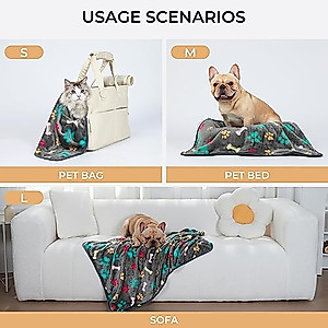 Luciphia 1 Pack 3 Blankets Fluffy Premium Fleece Pet Blanket Flannel Paw Bone Printed Throw for Dog Cat(Small 23x16'', Grey/Brown/Blue)
