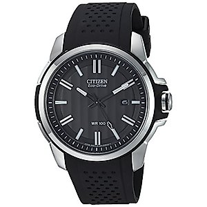 Citizen Men's Eco-Drive Weekender Watch in Stainless Steel with Black Polyurethane strap, Black Dial, 44mm (Model: AW1150-07E)