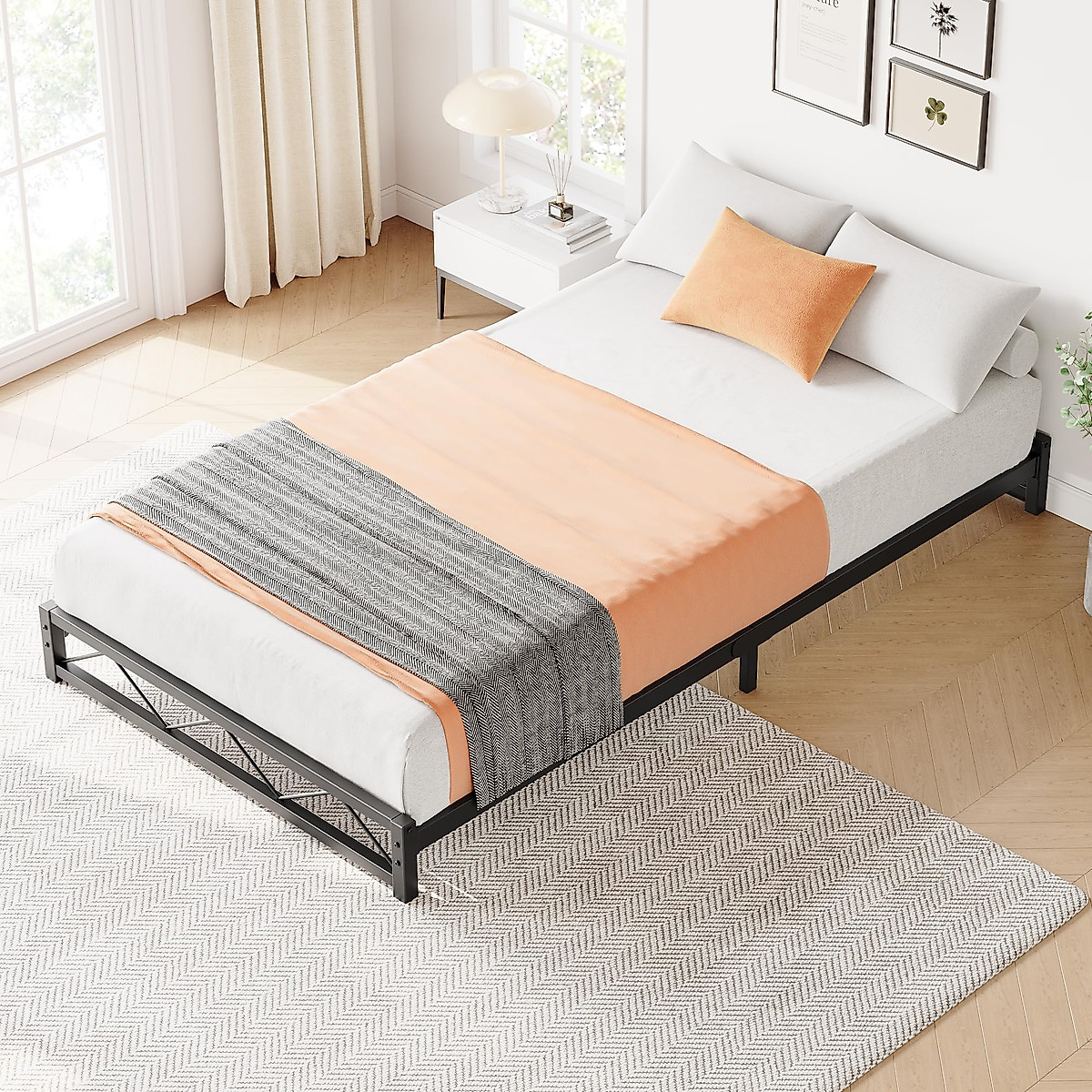 SUNNYFURN 6 Inch Twin Size Metal Bed Frame Heavy Duty Steel Slat Support Metal Platform Bed Frame Sturdy Twin Size Bed Frame No Box Spring Needed Easy Assembly, Noise Free, Suitable for Bedroom Black