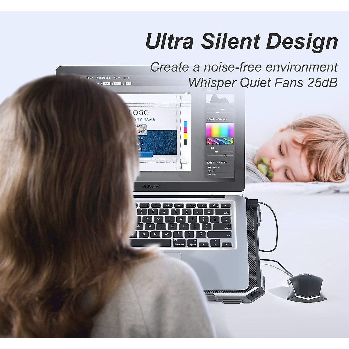 ICE COOREL Laptop Cooling Pad with 6 Cooling Fans, Cooling Pad for Laptop Fan 13-15.6 Inch, Laptop Cooler Stand with 6 Height Adjustable, Notebook Cooler Pad with Two USB Port [2022 Version]