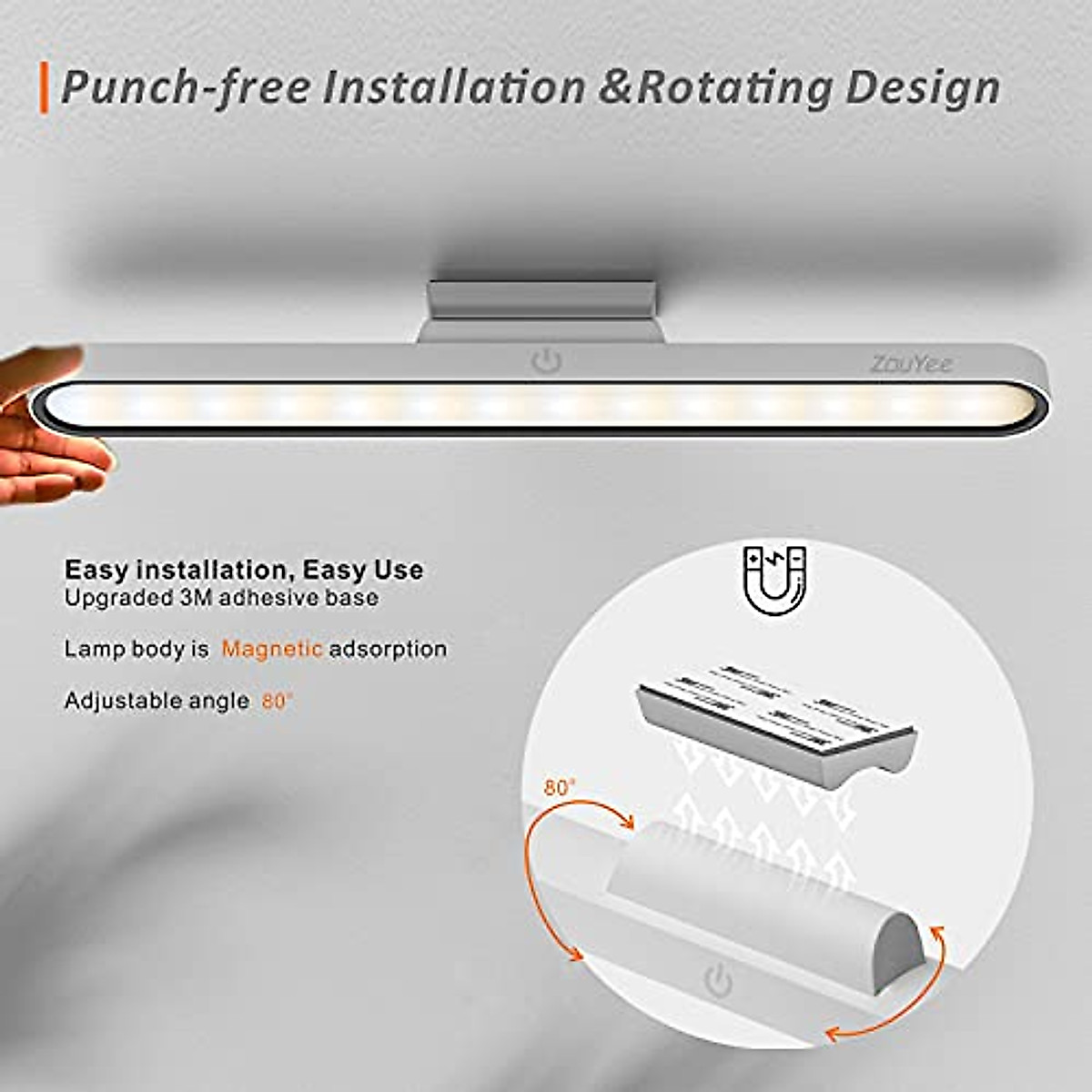 LED Desk Light, ZouYee Portable Desk Lamp for College Dorm Room ,Cordless Magnetic Battery Powered Small Table Lamp with Touch Control for Under Cabinet Lights Reading Working Office Bedroom Lighting