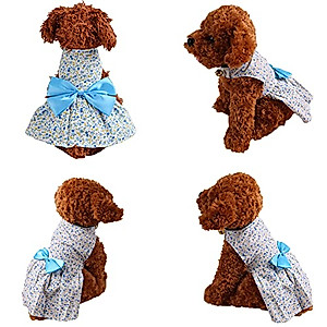 Brocarp Dog Dress- Puppy Floral Princess Dresses, Dog Dress Bowknot Tutu Skirt, Thin Cute Pet Summer Clothes Apparel for Small Medium Girl Dogs Cats Kitten, Dog Flower Sundress Doggy Outfit Costume