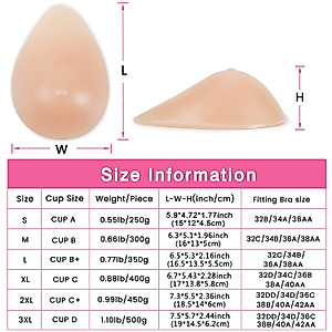 Vollence One Piece C+ Cup Teardrop Silicone Breast Forms Mastectomy Fake Boobs Bra Enhancer Inserts Concave Bra Pads - Nude