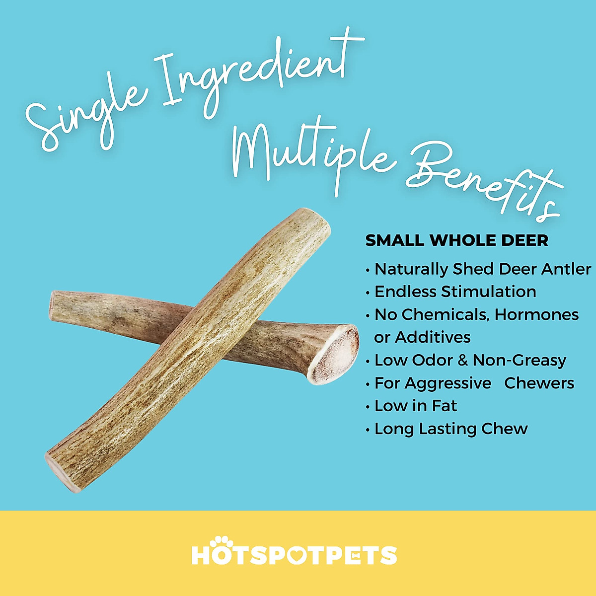 hotspot pets Small Premium Deer Antler for Dogs (3 Pack) - 4-8 Inch Long Lasting Antler Dog Chews Naturally Shed Deer Antlers Bone for Small & Medium Breed Aggressive Chewers - Sourced in USA