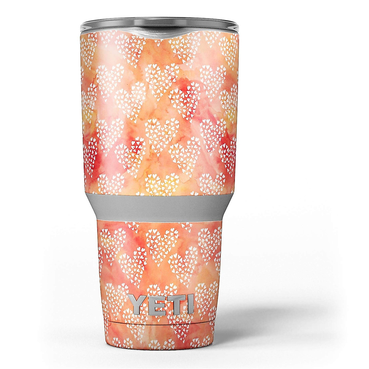 Design Skinz Watercolored Fire with White Tiny Hearts - Skin Decal Vinyl Wrap Kit Compatible with The Yeti Rambler Cooler Tumbler Cups