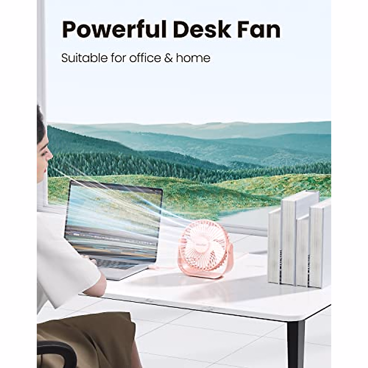 Gaiatop USB Desk Fan, 3 Speeds Portable Small Fan with Strong Airflow, 5.5 Inch Quiet Table Fan, 90° Rotate Personal Cooling Fan For Bedroom Home Office Desktop Travel (Pink)
