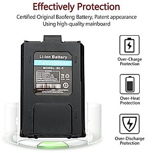 BAOFENG Orignal Extended Battery BL-5 2100mAh High Power Battery Replacement Battery for Two-Way Radio UV-5R BF-F8HP BF-F8RT BF-F8 BF-F8+ UV-5RX3 UV-5RE UV-5RTP R3 MK2 MK3X MK5 Plus Etc