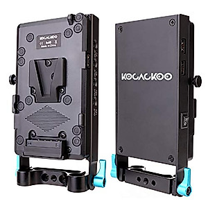 KOCACKOO V-Mount Lock Battery Plate Power Supply Splitter Adapter with 15mm Rod Clamp + BMPCC 4K and 6K Locking DC Cable for Blackmagic Pocket Cinema Camera 4K/6K.