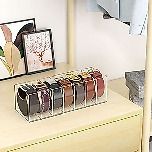 NIUBEE Belt Organizer, Acrylic Belt Storage Holder for The Closet, 7 Compartments Display Case for Tie and Bow Tie